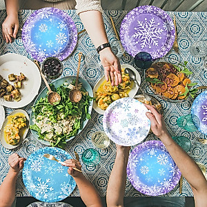 Frozen Plates and Napkins-61Pcs Winter Wonderland Snowflake Tableware for Christmas Winter Holiday,Birthday,Baby Shower