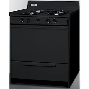 Summit Appliance TNM2107C 30" Wide Open Burner Gas Range in Black with Electronic Ignition, Four Open Burners, Adjustable Oven Racks, Broiler Pan, Porcelain and Steel Construction