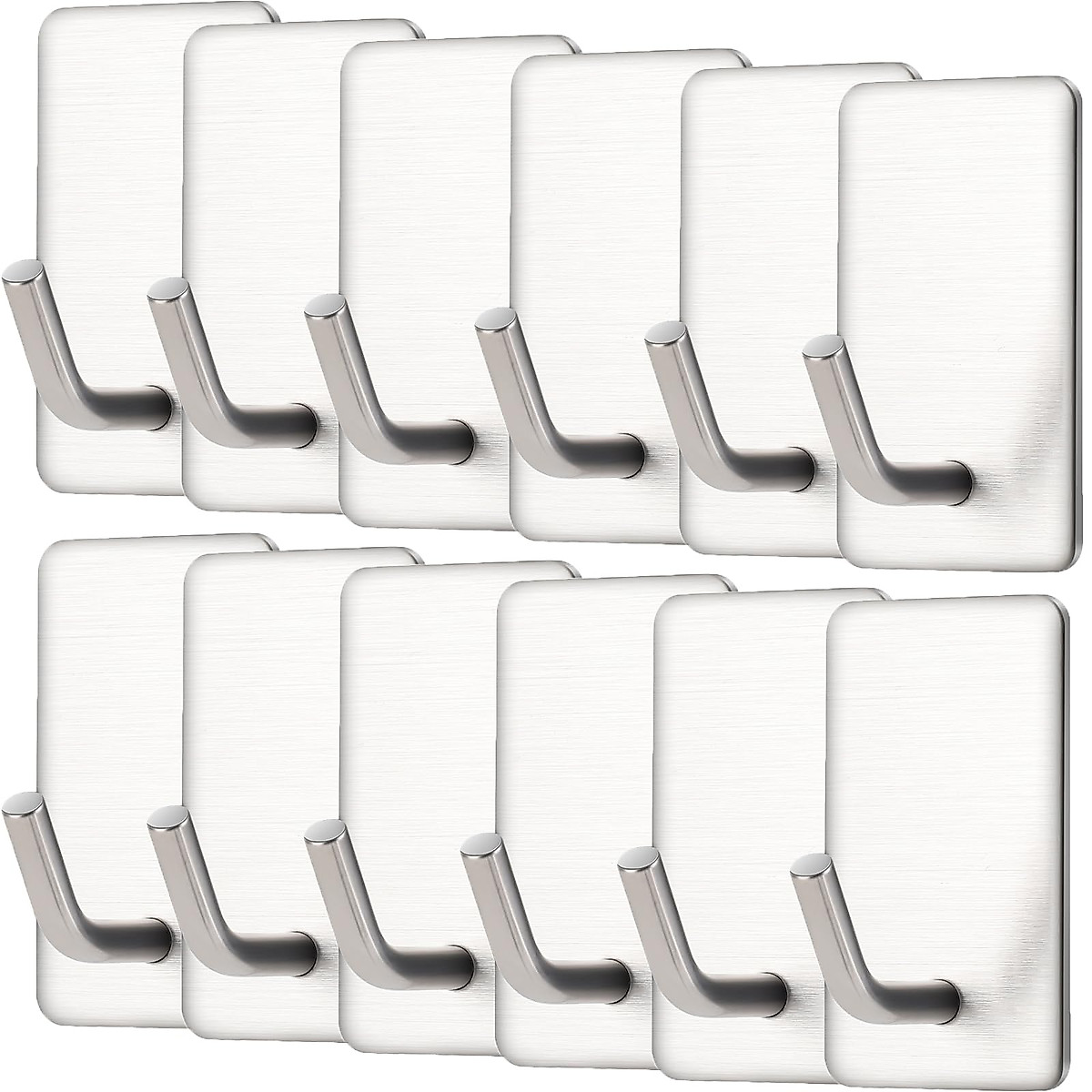 Happyiren 12 Pack Strip Hooks, Wall Utility Hanger, Adhesive Stainless Steel Coat Holder Support Hack, Hanging Heavy Duty Robe Towel Cloth Hat Scarve Bag Accessories Wreath, No-Drilling