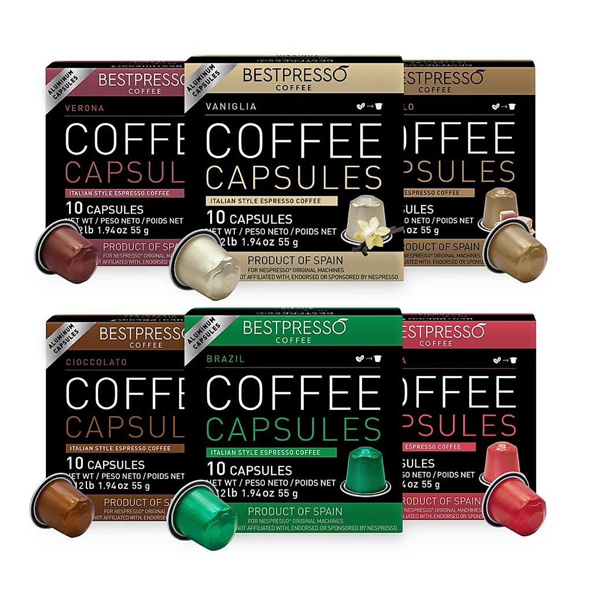 Bestpresso Coffee for Nespresso Original Machine 120 Aluminum pods Certified Genuine Espresso Variety Pack mix Flavored and Dark roast, Pods Compatible with Nespresso Original
