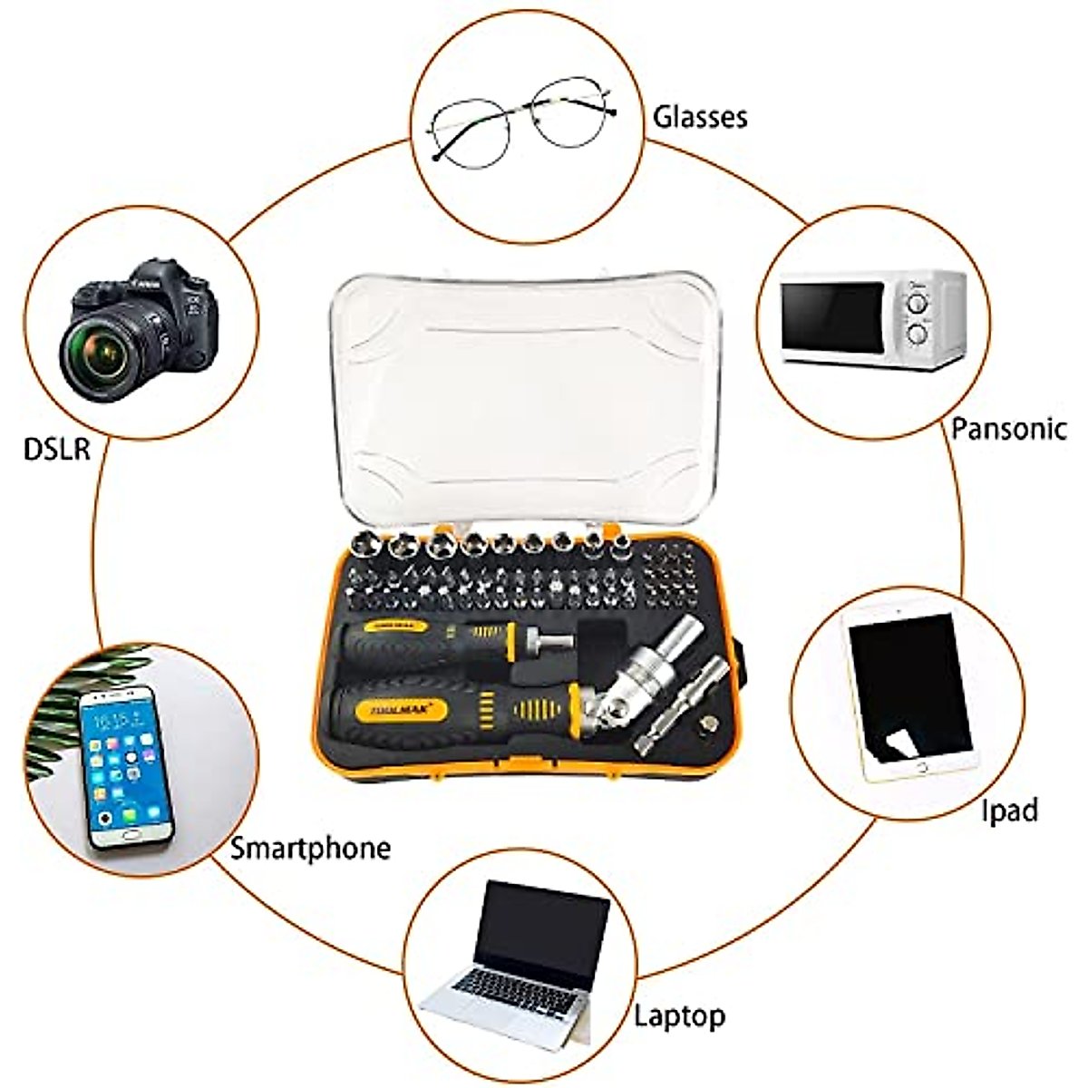 Ratcheting Screwdriver Set TOOLMAK 61pcs Socket Set & Screwdriver Bit Set with Rotatable Ratchet Handles ＆ Storage Case, Household Repair Tool Kits for Bike