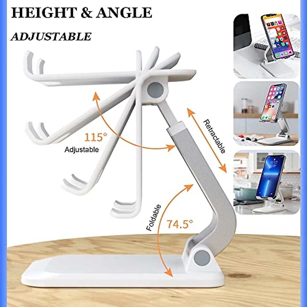 2-Pack Foldable Cell Phone Stand for Desk, Portable Height Angle Adjustable Phone Holder iPhone Stand with Storage Bag, Desktop Phone Cradle Mount Dock for Smartphone iPad Tablet