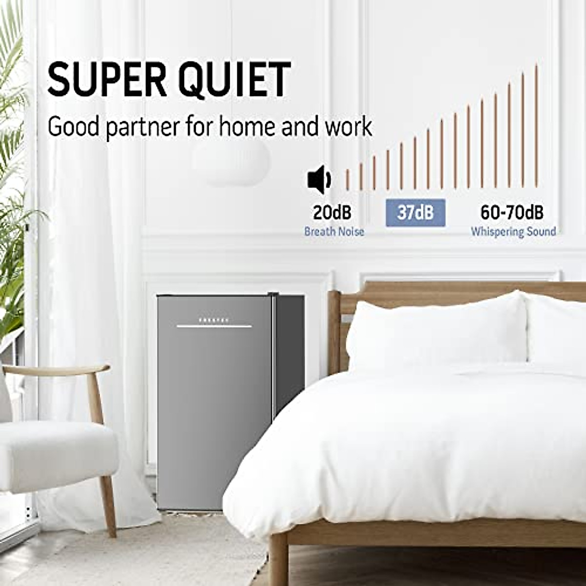 Frestec Mini Fridge for Bedroom, 3.1 Cu.Ft Mini Refrigerator with freezer, Dorm Fridge with Freezer, Compact Refrigerators Perfect for Room and Office, Adjustable Temperature Stainless Steel