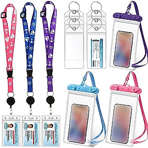 Teling 12 Pcs Cruise Accessories Kit includes 3 Cruise Lanyards with Detachable Clear Badge Holder 6 Cruise Luggage Tag Holder with Metal Loop 6 Waterproof Phone Pouch Carnival (Pink, Blue, Purple)