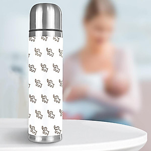 Stainless Steel Leather Vacuum Insulated Mug Elephant Thermos Water Bottle for Hot and Cold Drinks Kids Adults 16 Oz