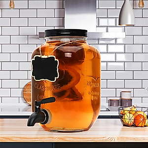 1-Gallon Drink Dispenser,Accguan Glass Water Dispenser with Black Tin Lid and Black Stainless steel faucet,Black Iron Frame,Mason Drink Dispenser for Parties, Picnics, Barbecues and Daily,2 pack