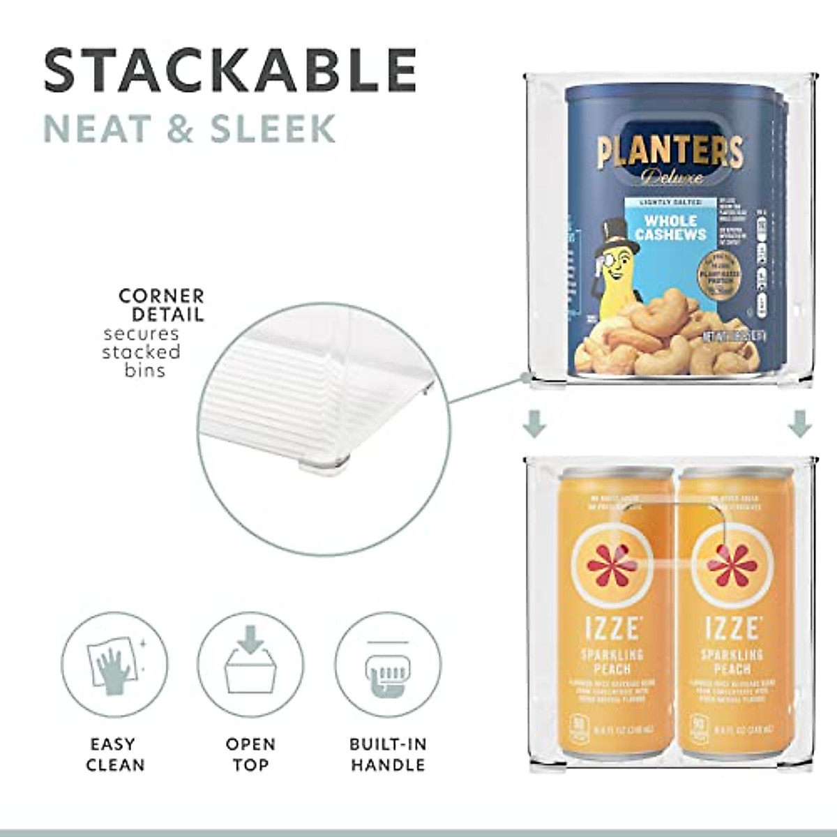 Clear Plastic Storage Bins, Stackable Pantry Organization and Storage Containers Clear Organizing Bins, Cabinet & Pantry Organizer Bins for Organizing Bathroom, Kitchen, Fridge, Freezer Organizer Bins