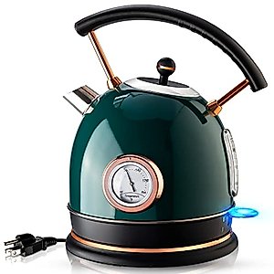 Pukomc 1.8L Electric Water Kettle with Temperature Gauge, Hot Water Boiler & Tea Heater with Curved Handle, Visible Water Level Line, Led Light, Auto Shut-Off&Boil-Dry Protection,Green