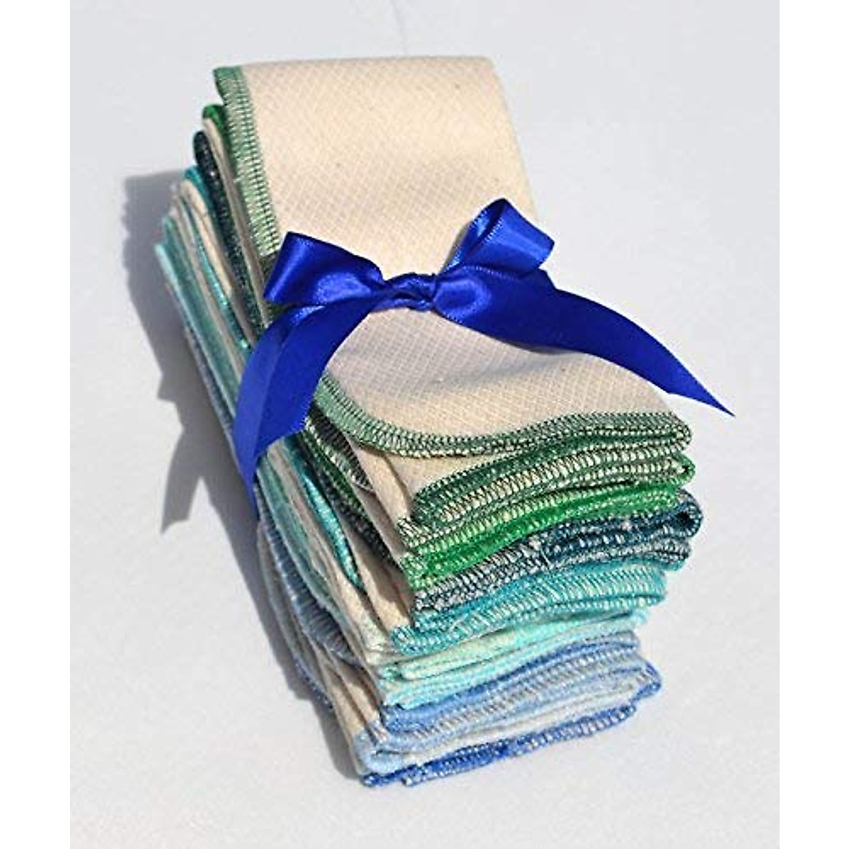 2 Ply 11x12 Inches Natural Unbleached Birdseye Paperless Towel Set of 10 Assorted Blues and Greens