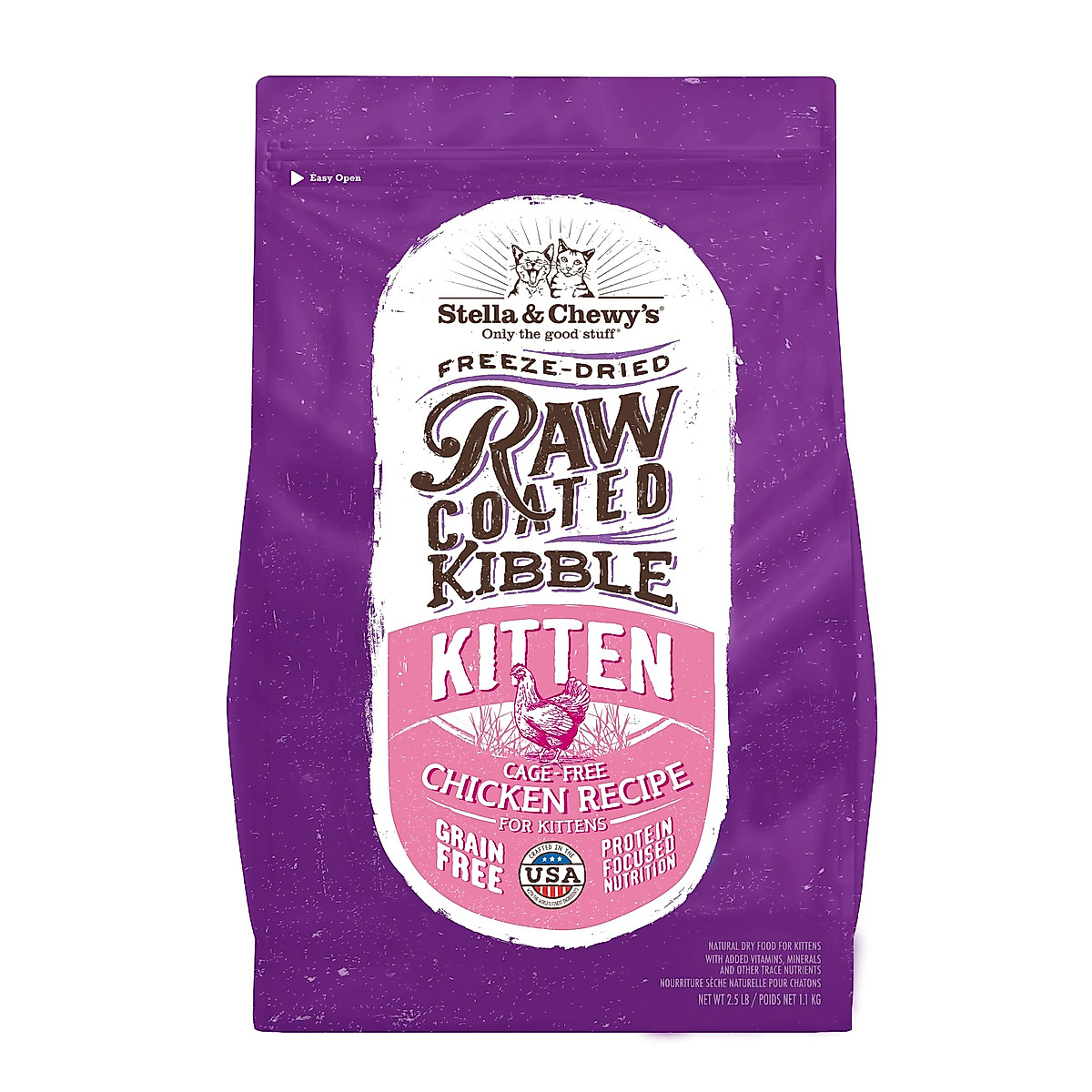 Stella & Chewy's Raw Coated Premium Kibble Cat & Kitten Food – Grain Free, Protein Rich Meals – Cage-Free Chicken for Kittens Recipe – 2.5 lb. Bag