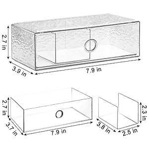 Qtip Holder, Small Makeup Organizer Drawer Case for Countertop, Bathroom Vanity Storage Holder for Cotton Swab, Ball, Floss, Lipstick, Jewelry (Clear)