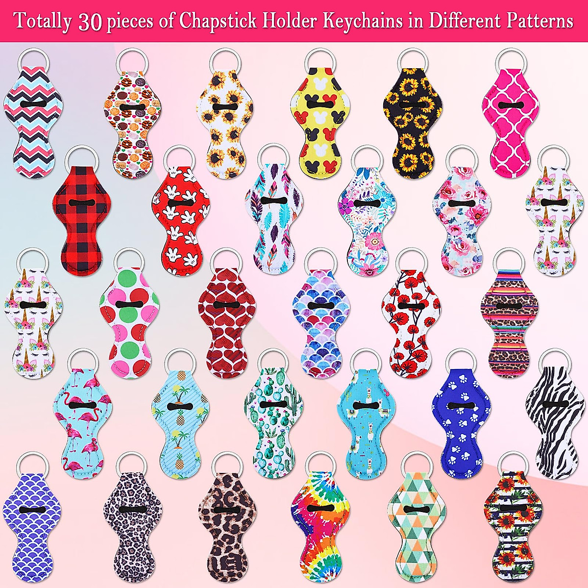 Cludoo 30Pcs Chapstick Holder Keychain Bulk, Chapstick Lip Balm Lipgloss Lipstick Holder Keychains for Lipstick, Chapstick, Lip Balm, lanyards, 30 Vibrant Colors