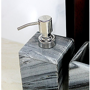 KLEO - Bathroom Accessory Set Made from Natural Stone - Bath Accessories Set Includes Soap Dispenser, Toothbrush Holder, Soap Dish (Grey - Set of 3)