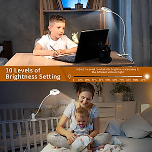 iZELL Reading Light, USB Clamp Lamp for Child Reading Book in Bed at Night, LED Small Desk Lamp with Adjustable Gooseneck Clip on Beside Table for Studying Working Drafting Sewing - 15.8‘’ White