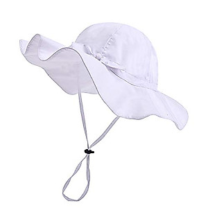 Baby Girl Sun Hat with UPF 50+ Outdoor Adjustable Beach Hat with Wide Brim Bucket Hats (0-6 Months, 1pcs-White, 0_Month)