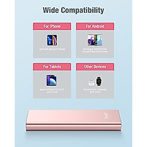 EnergyQC Pilot 4GS Portable Charger, Fast Charging 12000mAh Power Bank Dual 3A High Speed Output External Battery Pack Compatible with iPhone 13/12/11/X Samsung S10 and More - Rose Gold
