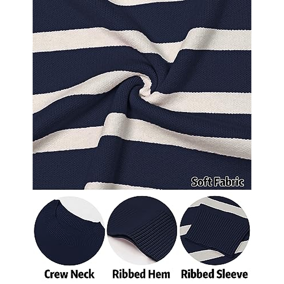 GUNEST Women’s Striped Navy Sweater Long Sleeve Crew Neck Ribbed Knit 2024 Fall Winter Pullover Sweater Tops for Fall Winter