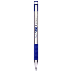 Zebra Pen F-301 Retractable Ballpoint Pen, Stainless Steel Barrel, Fine Point, 0.7mm, Blue Ink, 12-Pack
