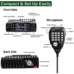 Retevis RT95 Dual Band Mobile Radio, Dual Speaker Mobile Transceiver, 200 Channels 180 Degree Rotatable LCD Display, 2m 70cm Mini Mobile Two Way Radio for RV 4x4 Offroad (1 Pack)