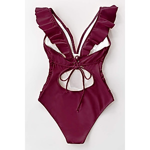 CUPSHE Women's Red Ruffled Lace Up One Piece Swimsuit, L