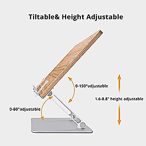 SupeDesk Book Stand for Reading,Book Holder,Display Stand,for 5-8.5"Book,Wood,Laptop Stand for 12-17"laptop/6-13"Tablet&Ereader,Tiltable,Height Adjustable,Foldable,Study,Cook,Max Load 4.4lbs
