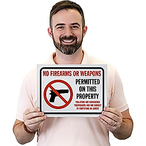 SmartSign (Pack of 5) 9 x 12 inch “No Firearms Or Weapons Permitted On This Property” Sign, Screen Printed, 10 mil Polystyrene Plastic, Red/Black on White
