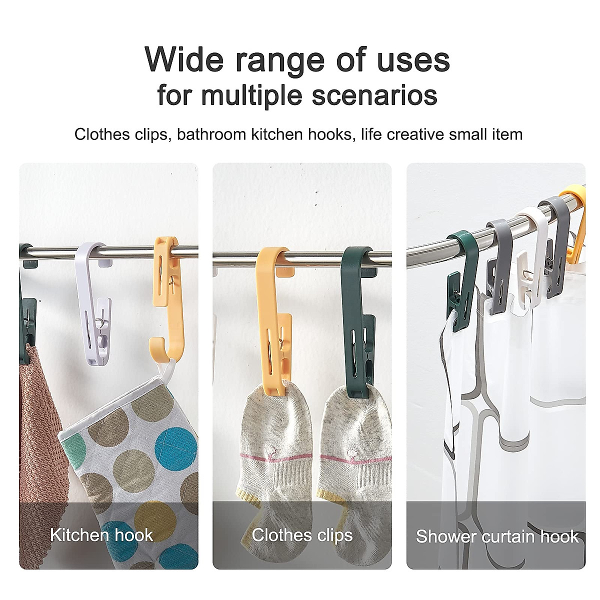 Large Clothes Pins Towel Clips, 8 Pcs Multipurpose Clothes Pins Hook, Strong Plastic Clothes Hanger. S Hook for Shower Curtain Laundry Clothes pins