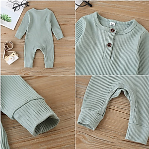 Bafeicao Baby Boy Girl 2 Pack Solid Romper Ribbed Long Sleeve Bodysuit Jumpsuit Infant Knitted Outfits Clothes, Cyan+Green, 0-3M