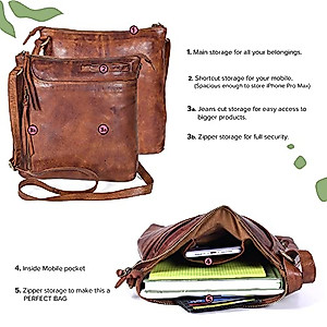 Real Leather Crossbody Bags For Women – Sling Bag Cross over Purse With Adjustable Shoulder Strap Medium Size Front Zipper