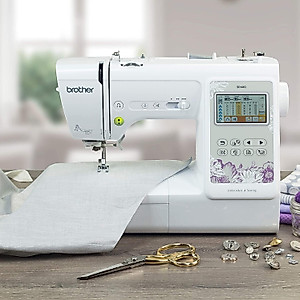 Brother SE600 Sewing and Embroidery Machine, 80 Designs, 103 Built-In Stitches, Computerized, 4" x 4" Hoop Area, 3.2" LCD Touchscreen Display, 7 Included Feet
