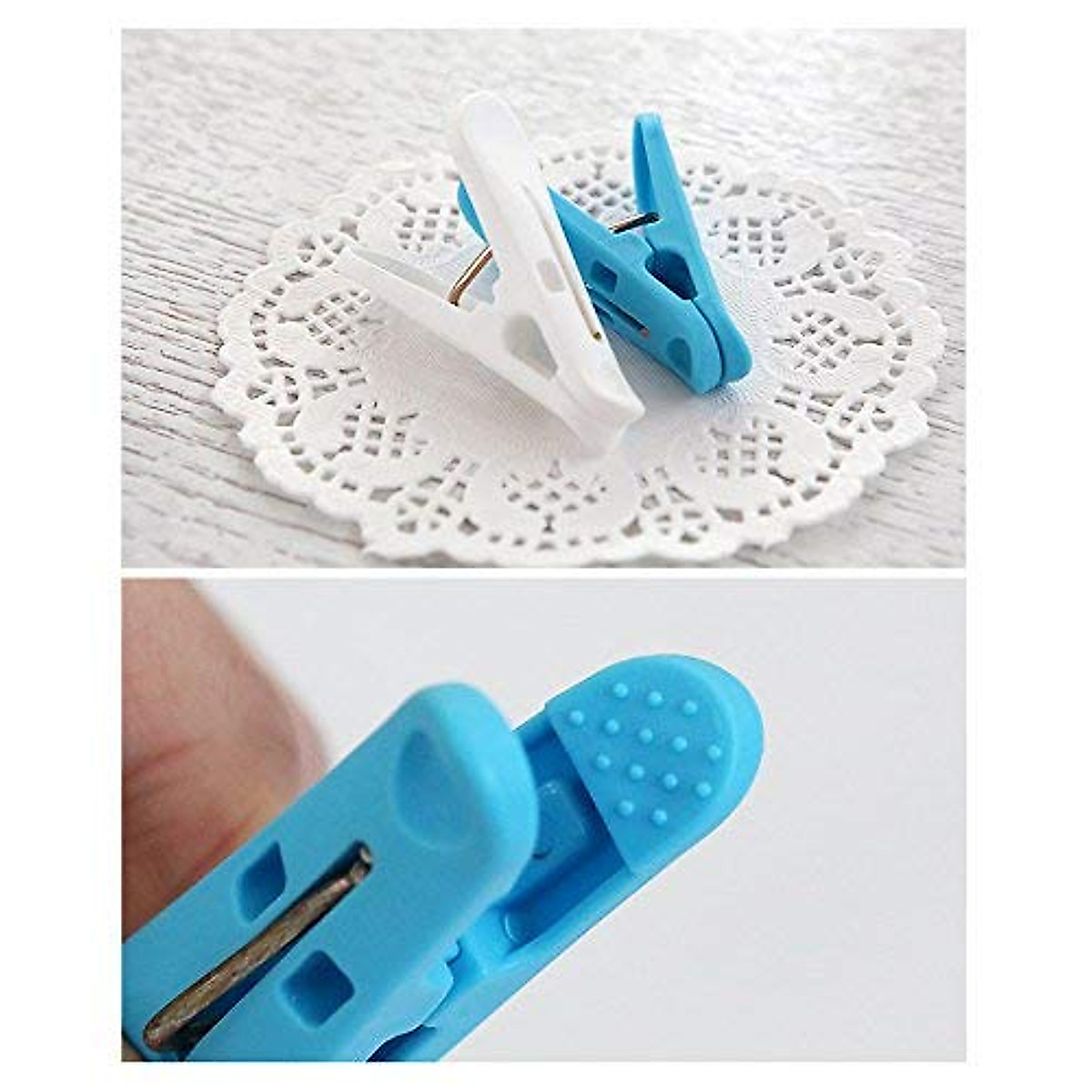 MONSTA Living Spring Clothespins - Plastic Soft Grip, Anti-Slip Clothes Pins with Sturdy Steel Springs - Blue &amp; White Attractive Clothing Line Clips - Top Air-Drying Clothing Pin Set (Pack of 14)