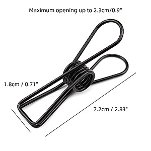 RILOMBAO 7 PCS Stainless Steel Large Black Clothespin High Elasticity Strength Clothes Pins Heavy Duty Multipurpose Metal Wire Chip Clips 2.83 Inch for Snack Bag Food Package Office Home Outdoor Photo