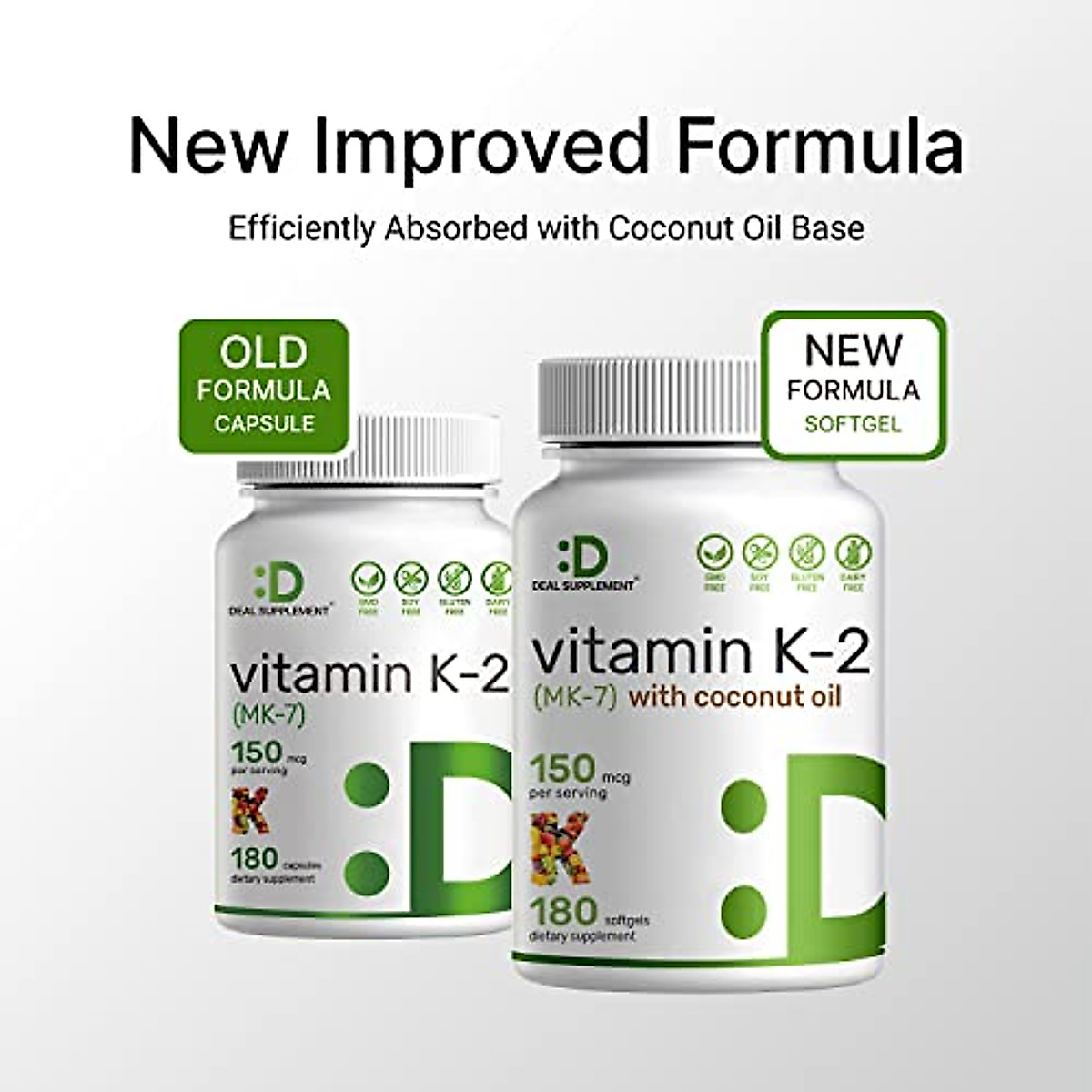 Vitamin K2 MK-7 with Virgin Coconut Oil, 180 Softgels - Vitamin K2 as Menaquinone-7 150 mcg | Advanced Vitamin K Supplement - Promotes Bone Health, Non-GMO, No Gluten