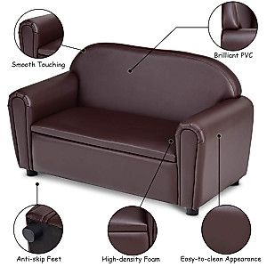FANTASK Child’ s Sofa, Kid Armrest Sofa Chair Living Room Furniture, Kids Sofa Lounge Bed with Hidden Storage Compartment, Double Seat Upholstered Armchair, Great Gift for Kids, Toddlers