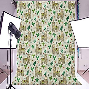 3x5 FT Vinyl Photography Background Backdrops,Flora and Fauna of The South America Llama and Cactus Plants Hand Drawn Illustration Background for Selfie Birthday Party Pictures Photo Booth Shoot