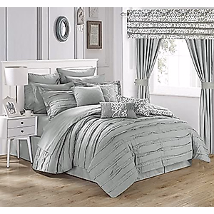 Chic Home Hailee 24 Piece Comforter Set Complete Bed in a Bag Pleated Ruffles and Reversible Print with Sheet Set and Window Treatment, Queen Silver,CS1966-AN