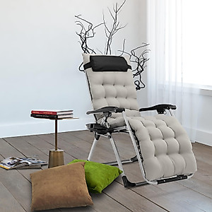 Zero Gravity Chair,Reclining Lounge Chair with Removable Cushion,Headrest & Cup Holder,Patio Reclining Chair for Indoor Outdoor,Folding Reclining Chair,Portable Chaise for Deck,Yard,Porch,Pool