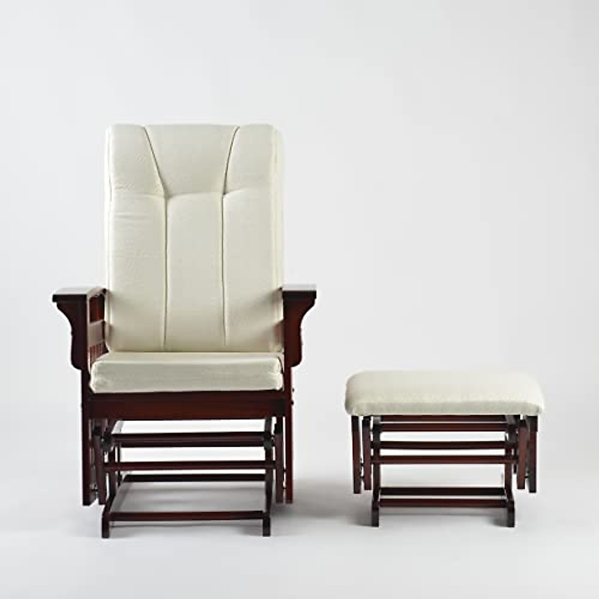 Wlvos Anti-Pinching Glider Chair for Nursery, Wood Glider Rocker with Ottoman Set, Nursery Rocking Chair for Living Rooms, Bedrooms Nursing (Cherry)