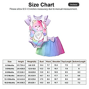 PATPAT Care Bears 2Pcs Baby Girl Clothes Bear Print Ruffle Short Sleeve Romper and Rainbow Ombre Skirt Set Ombre 6-9 Months