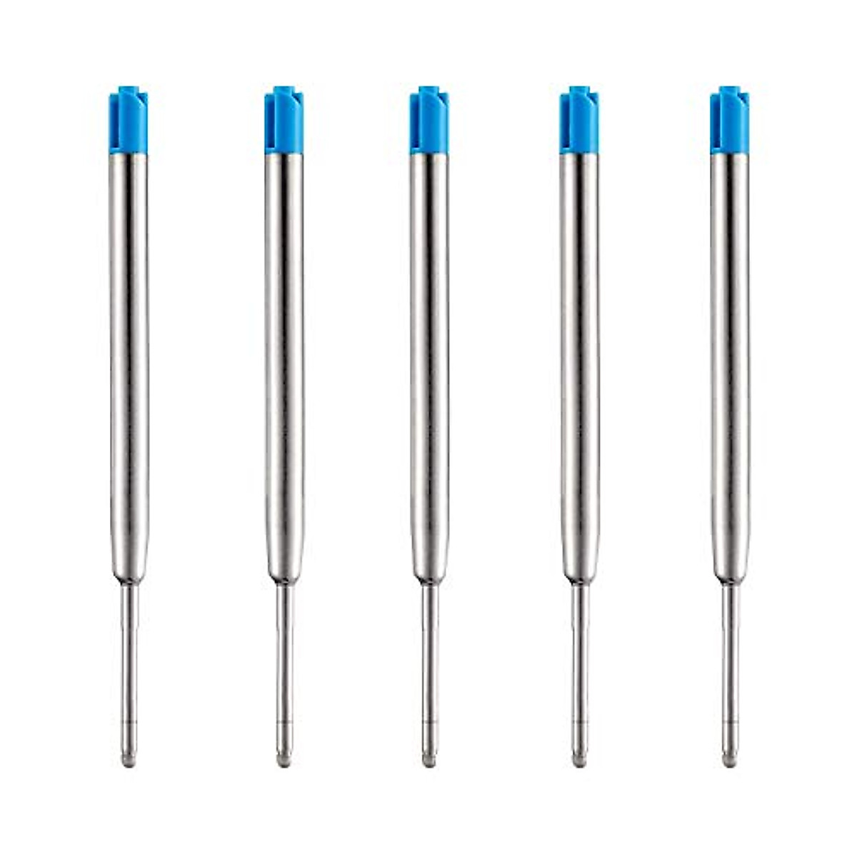 HeTaoCat Blue Ink Refill Pack of 5, Replaceable Ballpoint Pen Refills, Medium Point Metal Refil (Blue)