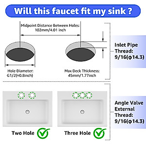 Watersong Waterfall Bathroom Faucet, 2 Handle 1or 3 Holes Vanity Farmhouse RV Vessel Basin Faucet, Bathroom Sink Faucet Mixer Tap Washbasin Faucet with Pop Up Drain & Supply Lines, Matte Black