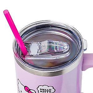 Silver Buffalo Sanrio Hello Kitty Spring and Summer Flowers Rainbow Stripes Stainless Steel Tumbler with Handle and Straw, Fits in Standard Cup Holder, 40 Ounces