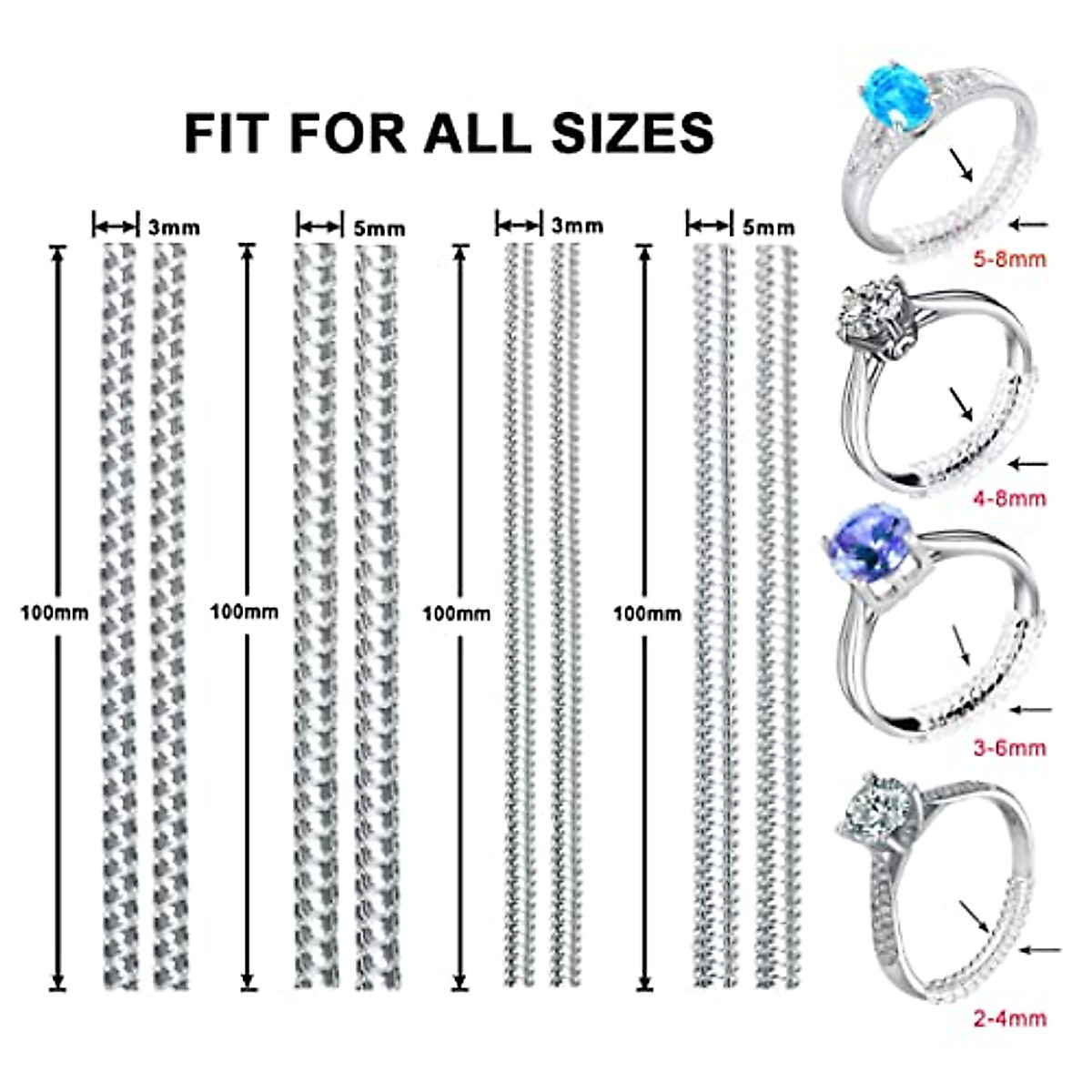 Invisible Ring Size Adjuster for Loose Rings – Ring Guard, Ring Sizer, 4 Sizes Fit Almost Any Ring. [12pcs]