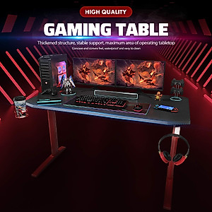 Foxemart Gaming Desk 55 inch PC Gaming Desk, Game Computer Desk Workstation, T-Shaped Professional Gaming Desk, Home Office Computer Table with Cup Holder & Headphone Hook