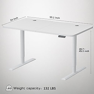 Flamaker Standing Desk, Electric Adjustable Height Stand up Desk, 55 x 24 Inches Home Office Computer Desk with T-Shaped Metal Bracket and Memory Preset, White