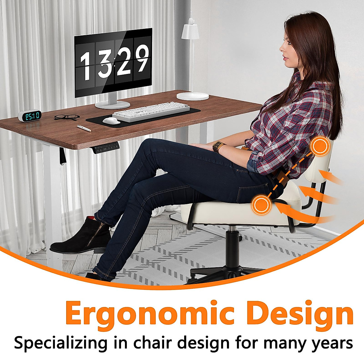 KLASIKA Ergonomic Office Chair with Padded Armrests and Lumbar Support, Faux Leather Desk Chairs fith Wheels, Comfortable Executive Office Chair for Home and Office, Black