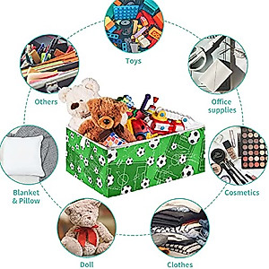 visesunny Rectangular Shelf Basket Football Gate and Soccer Ball Clothing Storage Bins Closet Bin with Handles Foldable Rectangle Storage Baskets Fabric Containers Boxes for Clothes,Books,Toys,Shelves