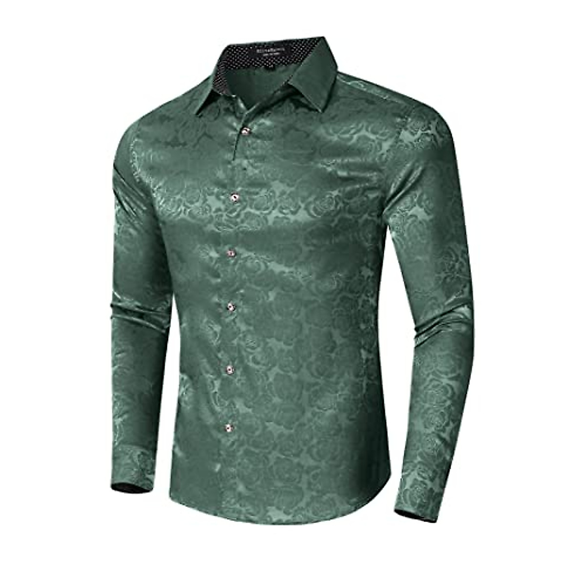 EliteSpirit Mens Rose Printed Dress Shirts Floral Button Down Shirt Long Sleeve Shirts for Party Prom Green S
