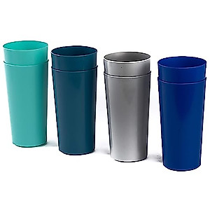Klickpick Home 28 Ounce - 12 Piece Premium Quality Plastic Beverage Tumblers Reusable Cups Dishwasher Safe BPAFree In 4 Coastal Colours