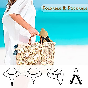 Womens Beach Sun Straw Hat - UV Protection UPF 50+ Sun Hats for Women with Wide Brim, Foldable Floppy Straw Beach Hat for Women